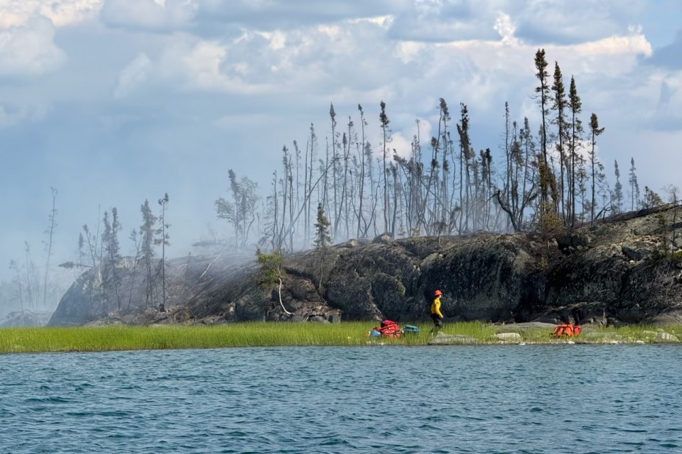 Fires burning on three islands on Hidden Lake